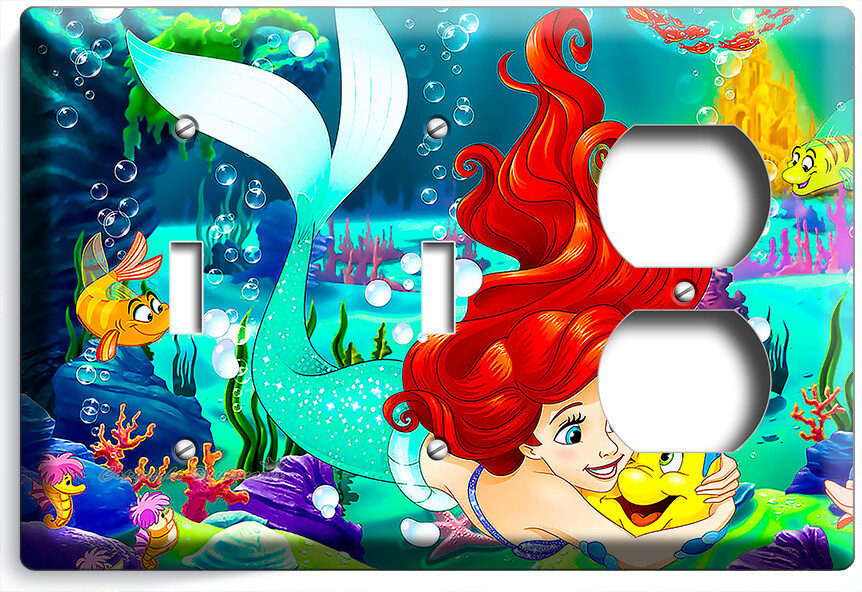 LITTLE MERMAID ARIEL FLOUNDER LIGHT SWITCH OUTLET WALL PLATE KIDS ROOM ...