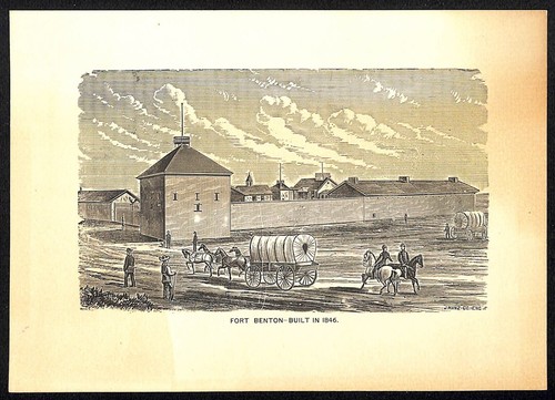 "Fort Benton - Built in 1846" MT - J. Manz Co. Engraving 6 1/8" x 8 5/8 ...