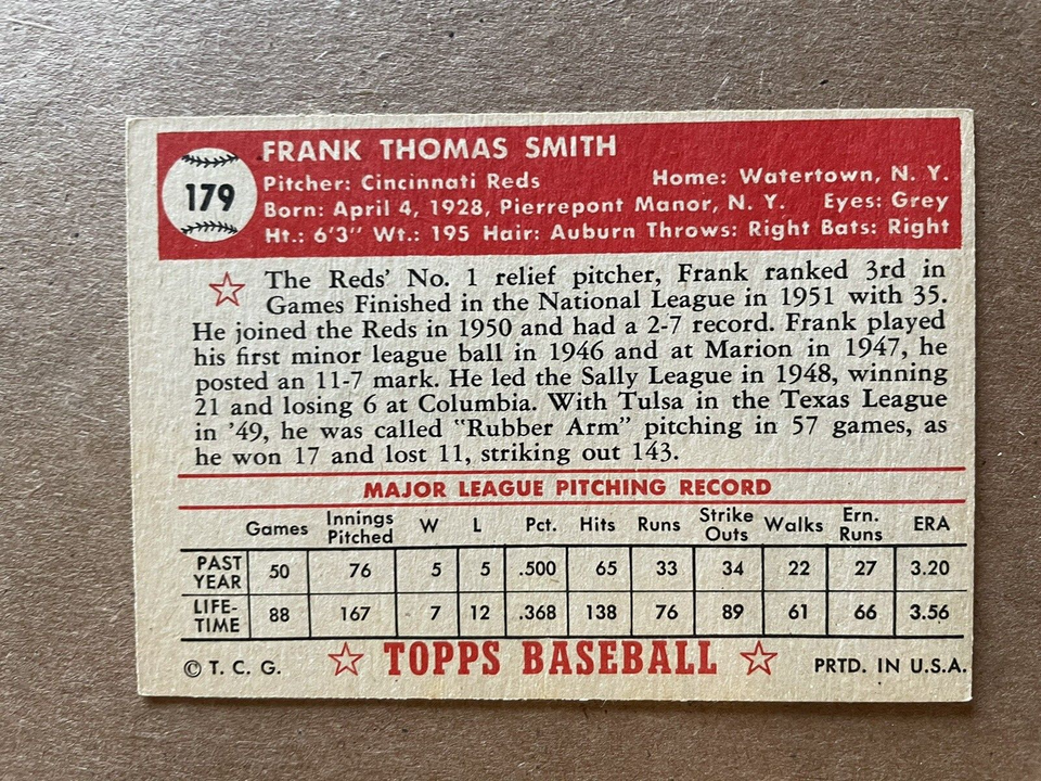 1952 Topps #179 Frank Smith Cincinnati Reds | eBay