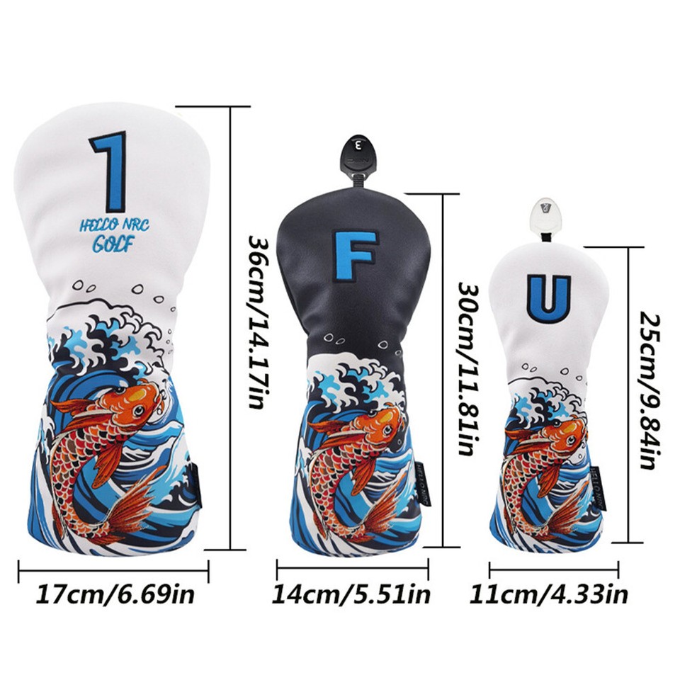 Lucky Koi Fish Golf Head Cover FIt Driver Fairway Wood Hybrid Club Head ...