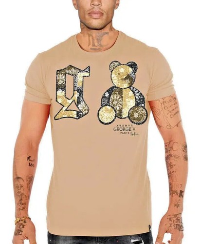 Avenue George V Paris T-Shirt Teddy Bear Men's Beige Khaki Tee ...