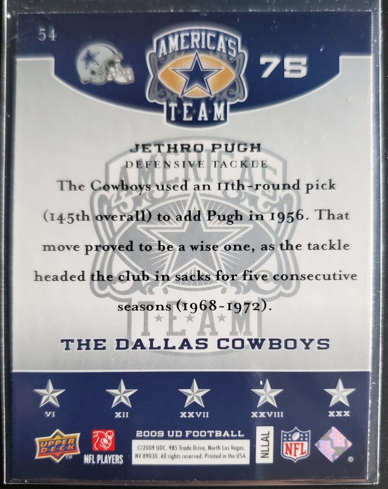 2009 Upper Deck America's Team Jethro Pugh #54 Dallas Cowboys Defensive ...