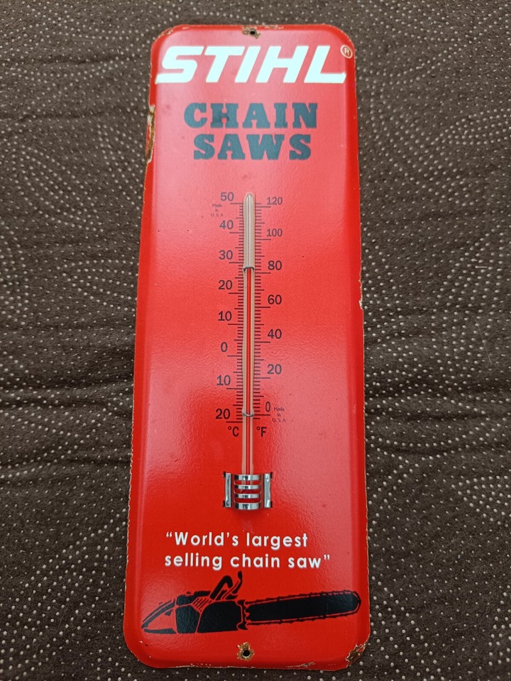 Vintage STIHL Thermometer Tin merchandise Chain Saw Machine advertising ...