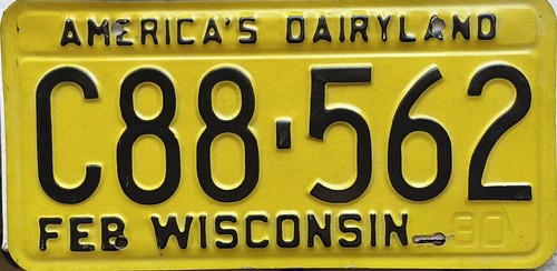 Wisconsin License Plate 1980 Yellow “America’s Dairyland” Excellent ...
