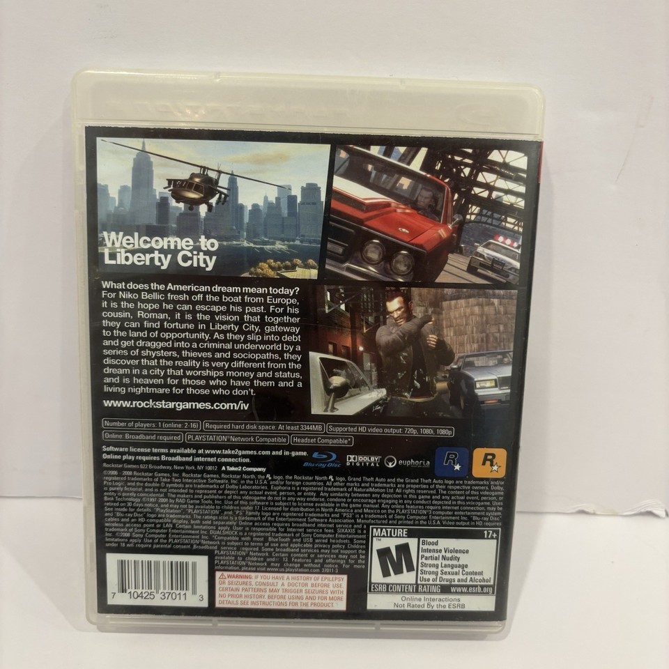 Grand Theft Auto IV (PlayStation 3, 2008) 710425370113| eBay
