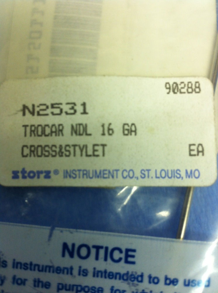 NEW STORZ Trocar Atrium NDL 16 Gage Cross & Stylet 4.575" N2531 Sealed ...