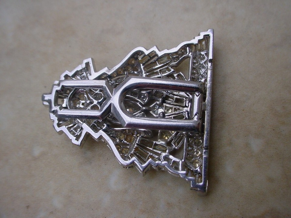 Smashing Art Deco Platinum Brooch/ Jacket Clips, Close to 5 Carats In ...