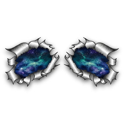 2x Small Cosmic Galaxy Space Effect Ripped Metal Vinyl Sticker Decals ...