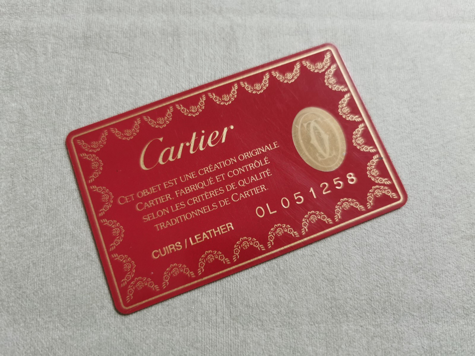 CARTIER International Guarantee Certificate of Origin Cuirs Leather Bag ...