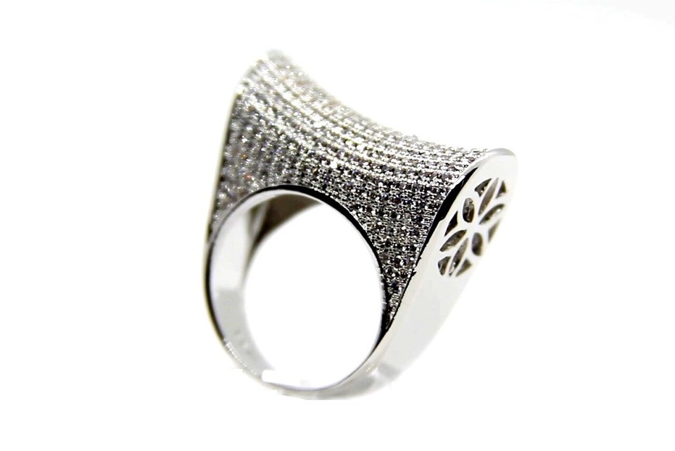 18k White Gold Plated Big Ring made w Swarovski Crystal Stone Bold ...
