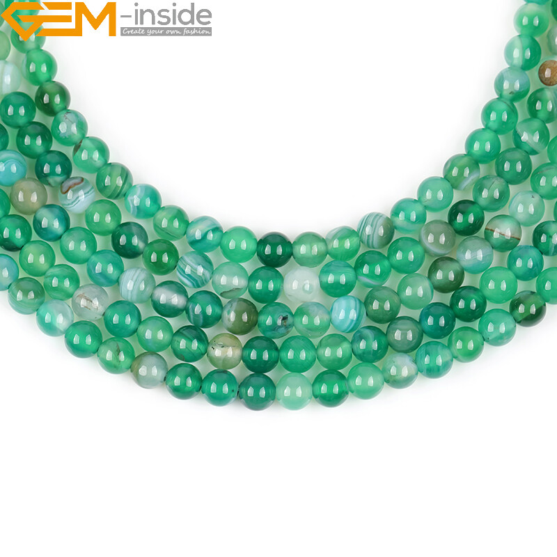 Natural Green Agate Banded Gem Stone Beads For Jewelry Making Strand 15 ...