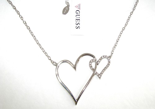 NEW GUESS SILVER TONE MULTI HEARTS NECKLACE+CRYSTALS WITH CHAIN | eBay