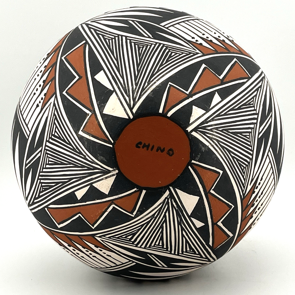 Acoma Pueblo – Polychrome Clay Pot with Kiva-Stepped Opening by Chino ...