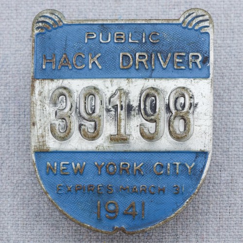 Vintage 1941 New York City Public Hack Driver Taxi License Permit Badge ...