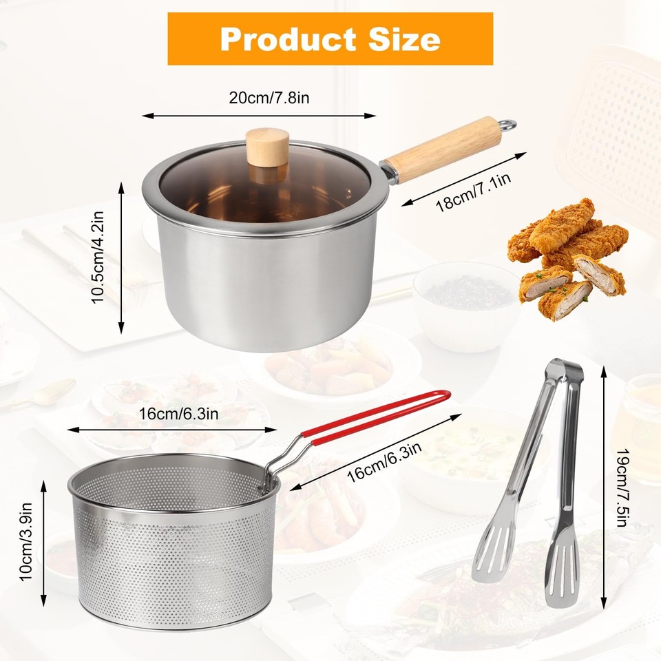 2500Ml Steel Pour Fry Pot Deep Frying Pot with Basket and Lid Cooking ...