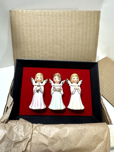 Vintage Enesco Wood Framed 3 Porcelain Angels Christmas JAPAN in ...