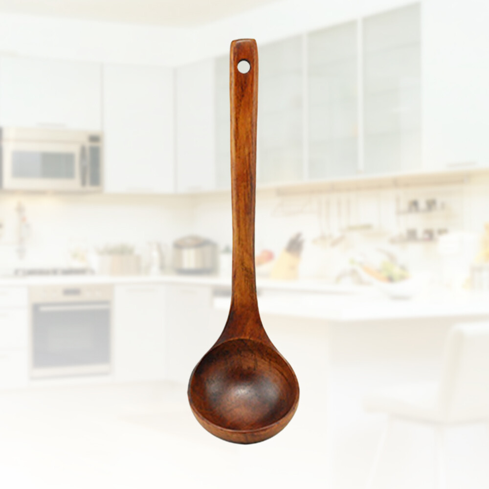 5 Pcs Round Spoon Wooden Cutlery Honey Teaspoon Soup Spoon Kitchen ...