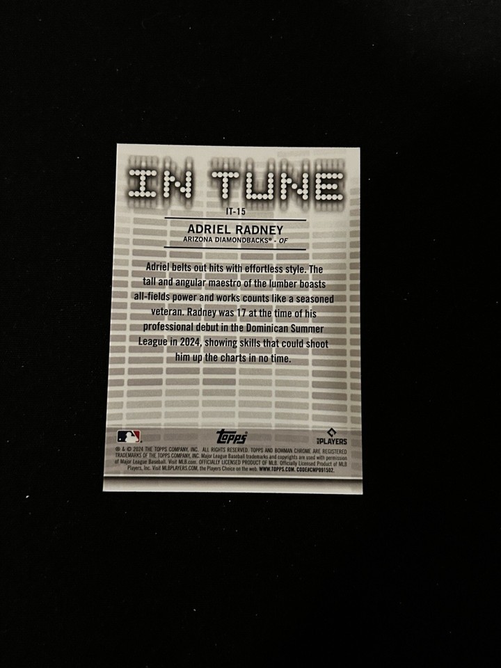 ADRIEL RADNEY 1 2024 BOWMAN CHROME DRAFT BASEBALL IN TUNE #IT-15 | eBay