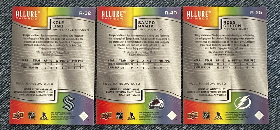 2021-22 FULL RAINBOW AUTOS X 3!! ROSS COLTON, KOLE LIND & SAMPO RANTA 🔥 ...