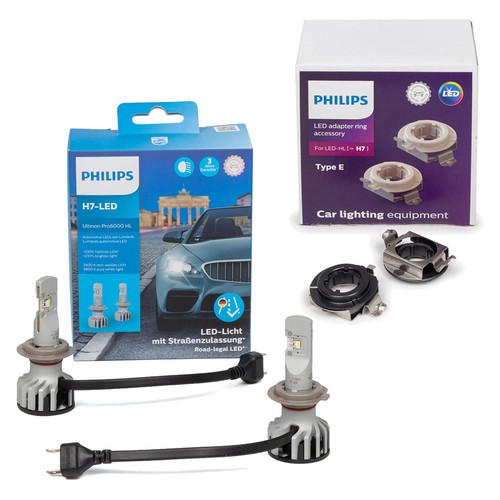 2x PHILIPS Ultinon Pro6000 H7 LED + Adapter für MERCEDES W246 W205 OPEL ...