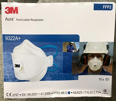 3M 9322A P2 Disposable Respirator Face Dust Mask - White (2x Packs of ...