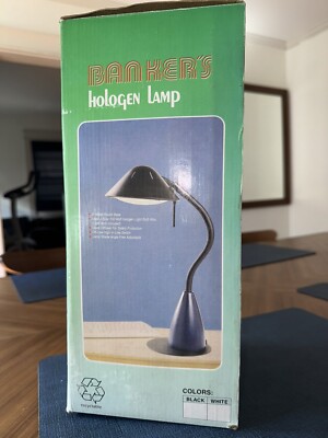 RARE Vintage UL Geometric Metal Blue Bankers Halogen Desk Lamp NOS New ...