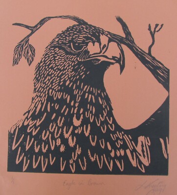 LYNN KEATING AUSTRALIAN LARGE INK LINOCUT "EAGLE ON BROWN" 2009 | eBay ...