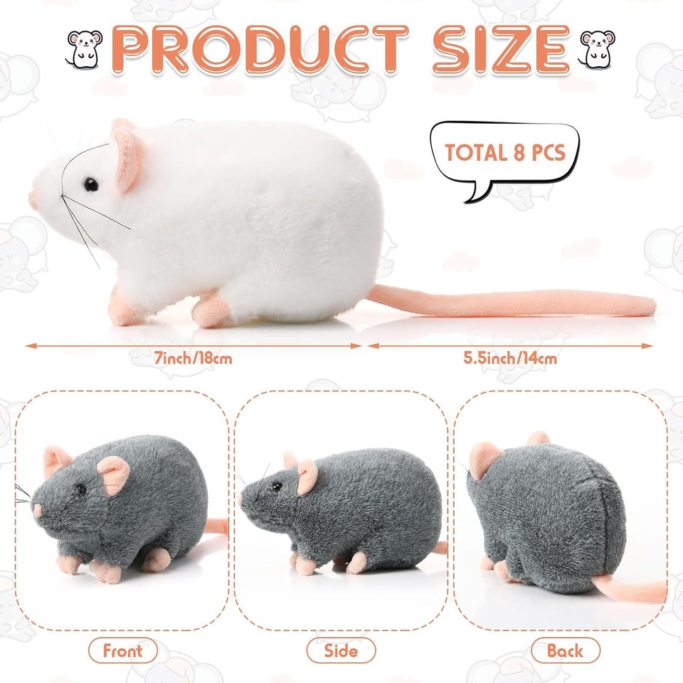 Honoson 8 Pcs Rat Stuffed Animal Halloween Mouse Plush Toy 7 Inch Mixed ...