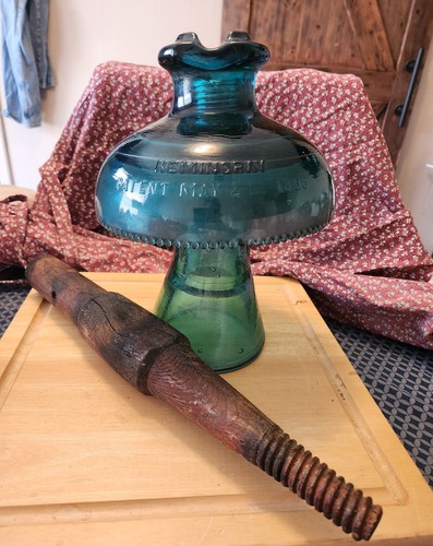 Hemingray Glass Insulator with Wooden Spindle Tool, JUMBO SIZE | eBay