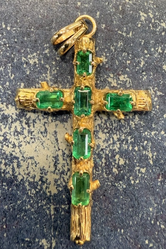 18K Natural Colombian Emerald Cross Pendant Yellow Gold Cross | eBay