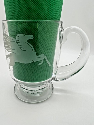Vintage 1980s MOBIL OIL PEGASUS ETCHED GLASS BEER MUG Exxon ExxonMobil ...