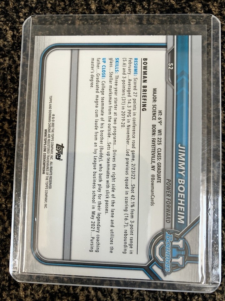 2021-22 Bowman University - Fuchsia Refractor #52 Jimmy Boeheim Jr. (RC ...