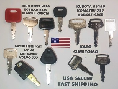 (12) Equipment Key Set, John Deere, Kobelco, Hitachi, Komatsu, Cat ...