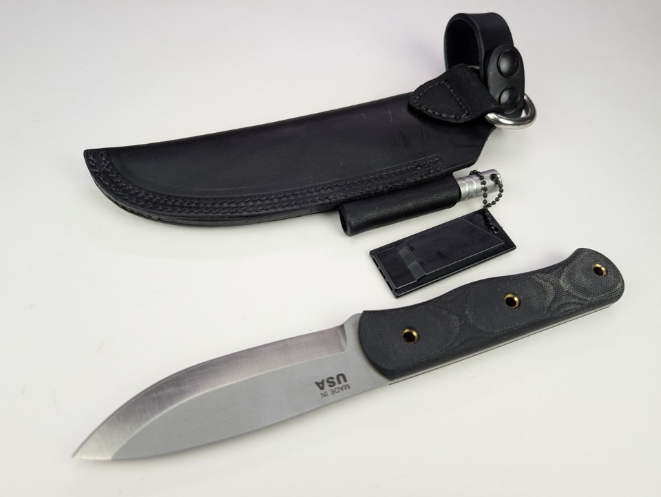 Tops Knives D FLY 4.5 Bushcraft Knife - Black + Leather Sheath - Made ...