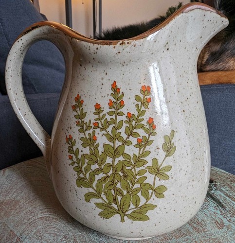 Beige Dotted Ceramic Jug, Vase with Green and Orange Foliage, Brown ...