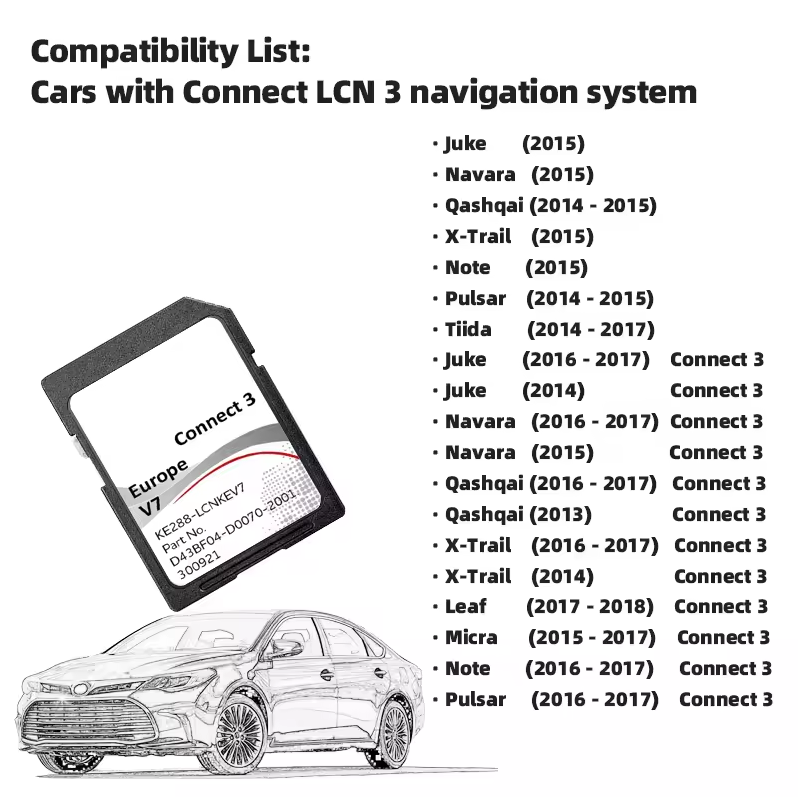 For NISSAN Connect 3 V7 SD CARD Qashqai Micra Juke Note SATNAV Map ...