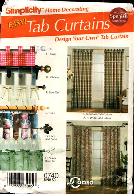 Simplicity Home Decorating #0740 Tab Curtains in 8 Styles Sewing ...