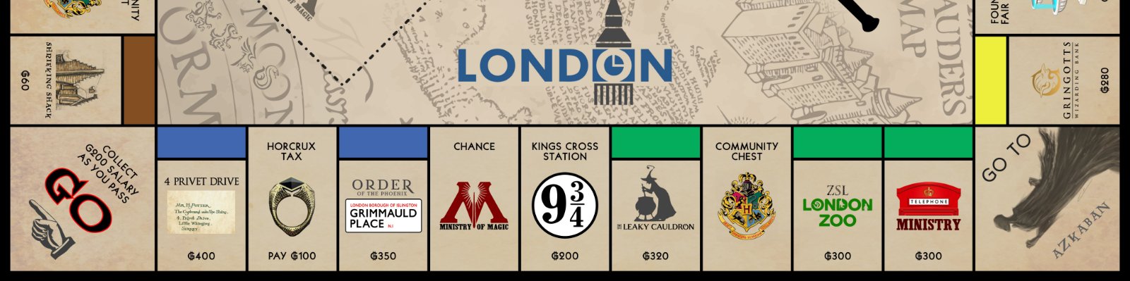 Harry Potter Wizarding World Monopoly 24" x 24" Custom Board Print | eBay