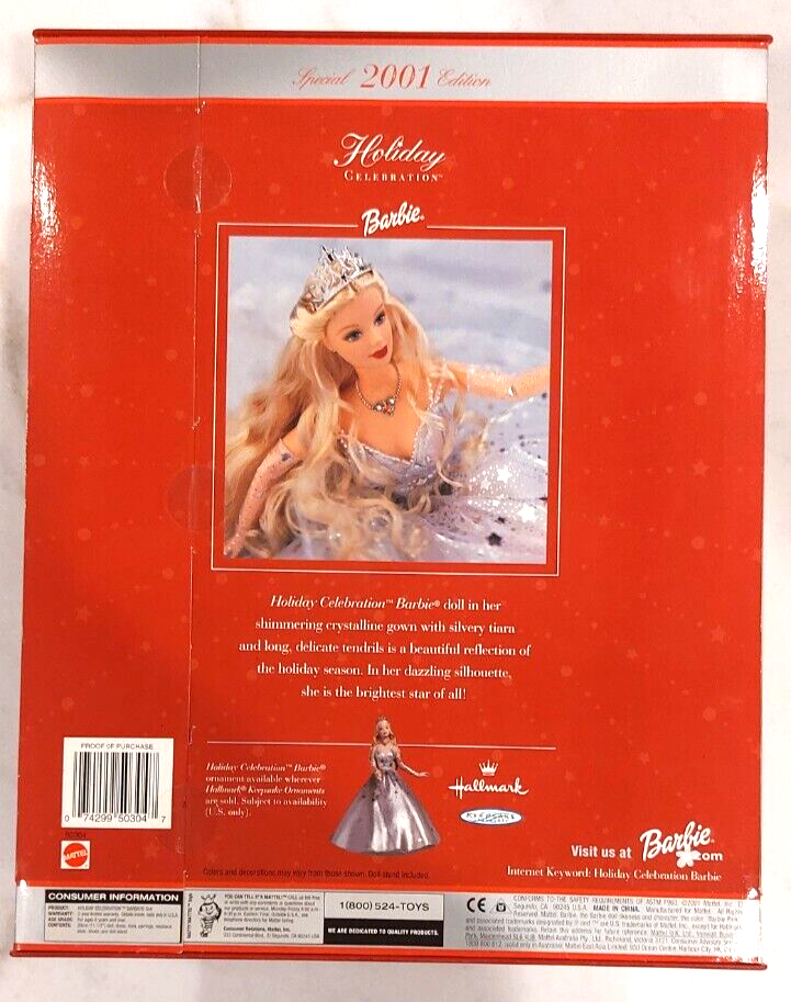 Mattel Holiday Celebration Barbie Fashion Doll 2001 Blonde Xmas Tiara ...