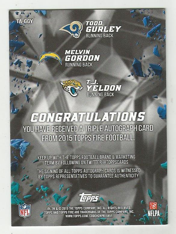 Todd Gurley Melvin Gordon Yeldon 2015 TOPPS FIRE NFL TRIPLE AUTOGRAPH ...