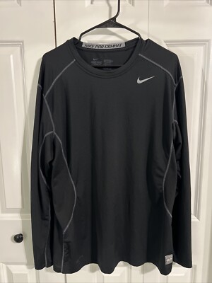 Nike Pro Combat Shirt Mens XL Black Fitted Dri-Fit Compression Long ...