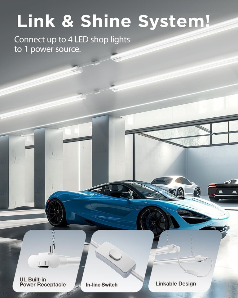 Sunco 6 Pack Linkable LED Utility Shop Light, 4500 LM, 5000K Daylight ...