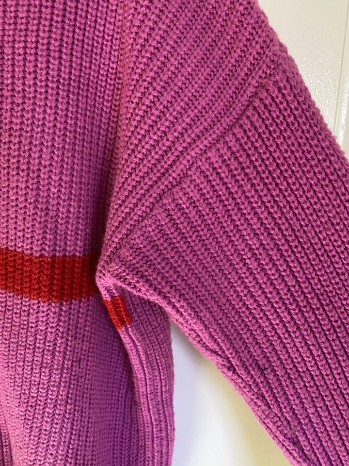 SHEIN Pink Color Block Red Stripe Knit Cozy Oversized Small Long Sleeve ...