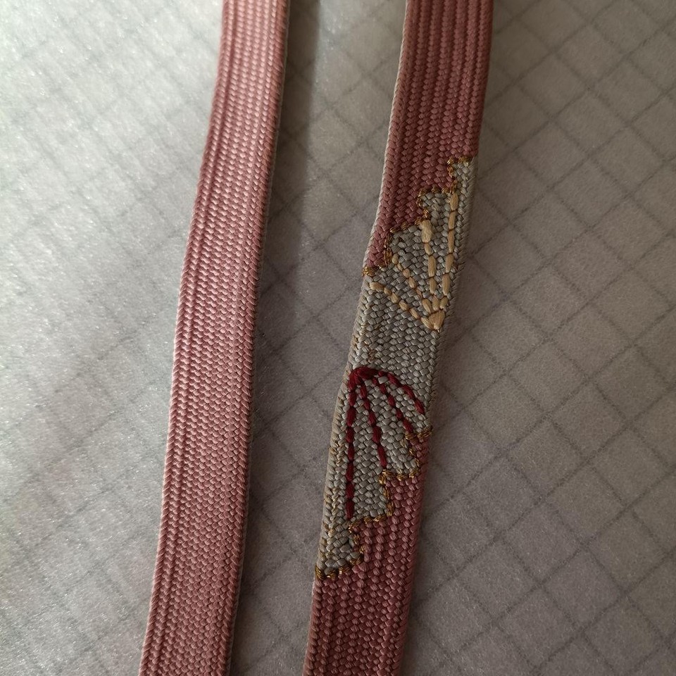 Pink floral pattern obiage and obijime set (obijime is reversible ...