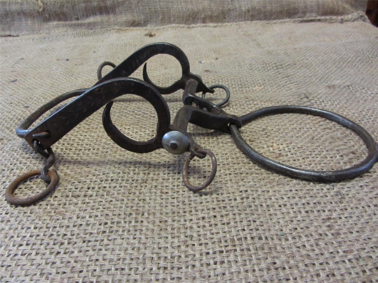 Vintage Hand Forged Iron Mexican Ring Bit w Silver Caps Antique Western ...