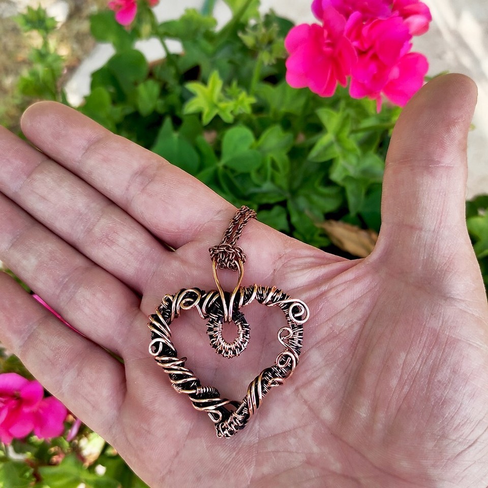 Antiqued Copper Wire Wrapped Heart Pendant Unique Artisan Jewelry | eBay