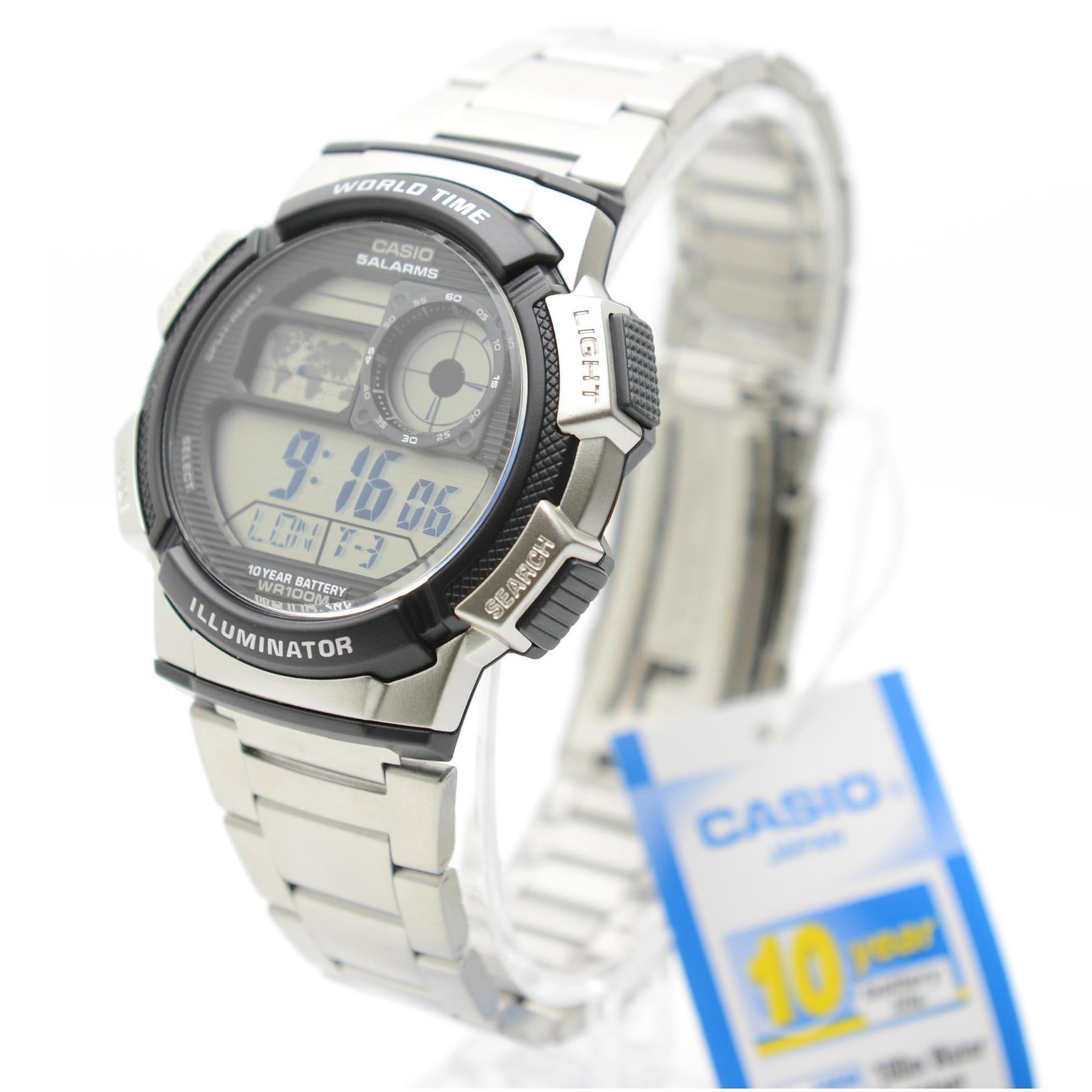 Casio AE-1000WD-1A World Time Digital Stainless Steel Men Sporty Watch ...