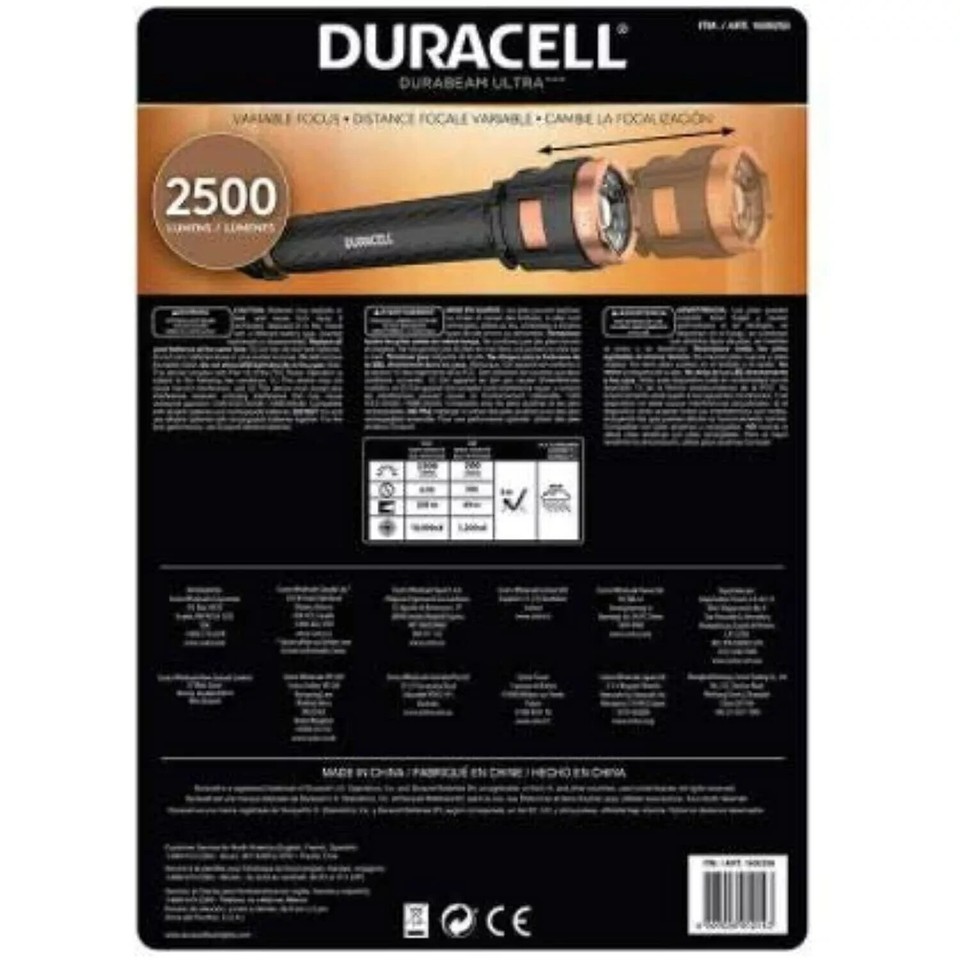 New ! Duracell 2500 Lumens Variable Focus LED Flashlight w/AA Batteries ...