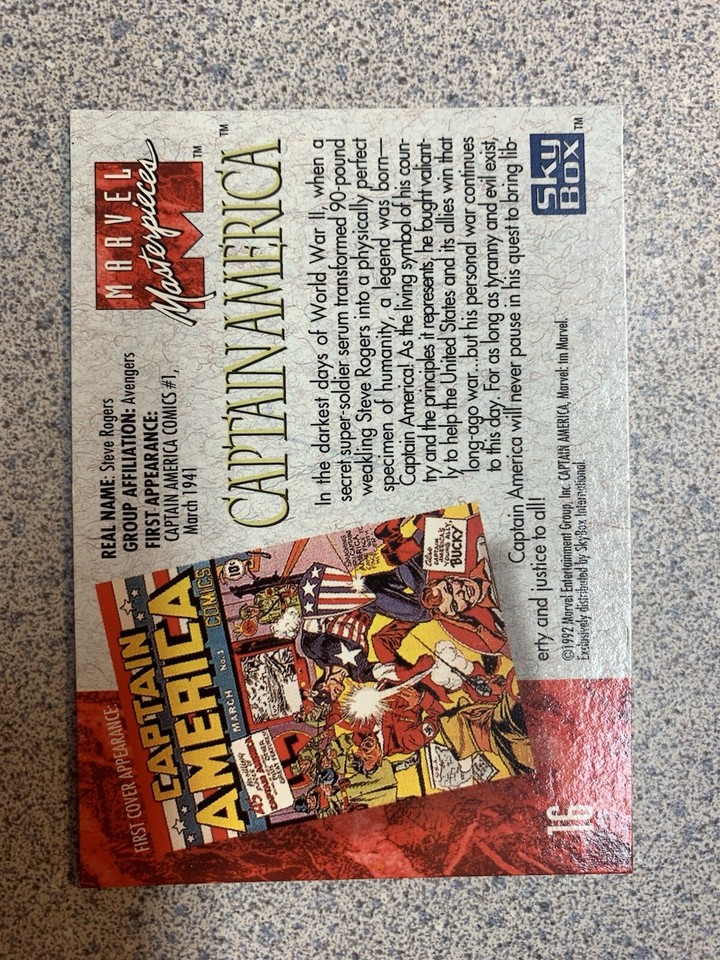 New 1992 Marvel Masterpieces Captain America #16 Jusko SkyBox ...