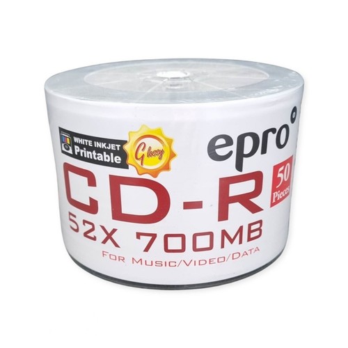 100 x Epro Blank CD -R 52X media - Full Hub White GLOSSY Printable CDR ...